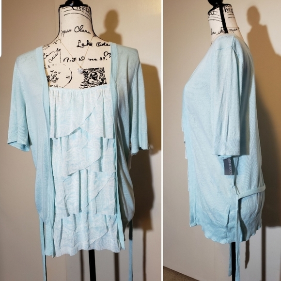 Covington | Tops | New Covington Ruffled Top Wattached Cardigan | Poshmark